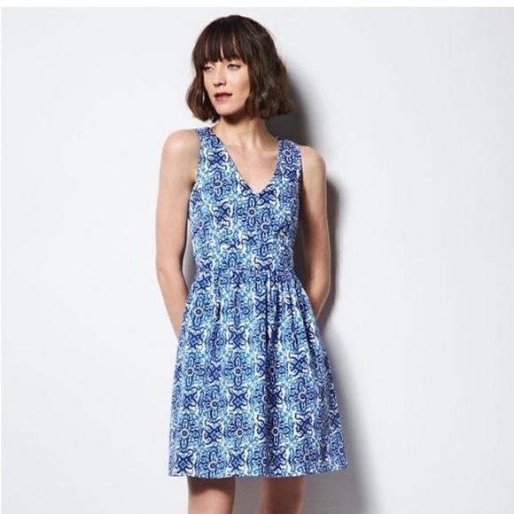 Milly | Dresses | Milly Blue Floral Sleeveless Fit Flare Dress | Poshmark